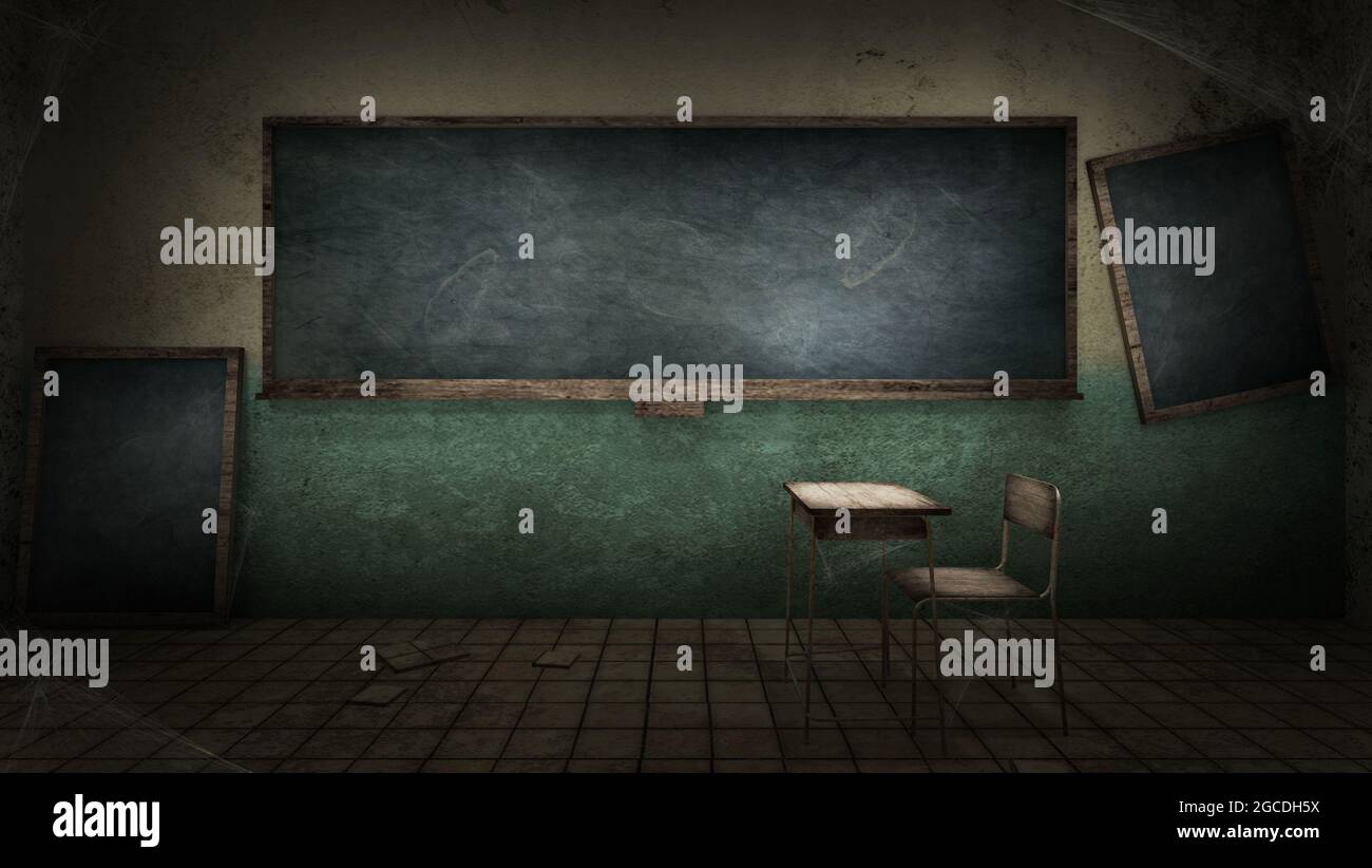 horror and creepy classroom in the school. 3D rendering Stock Photo - Alamy