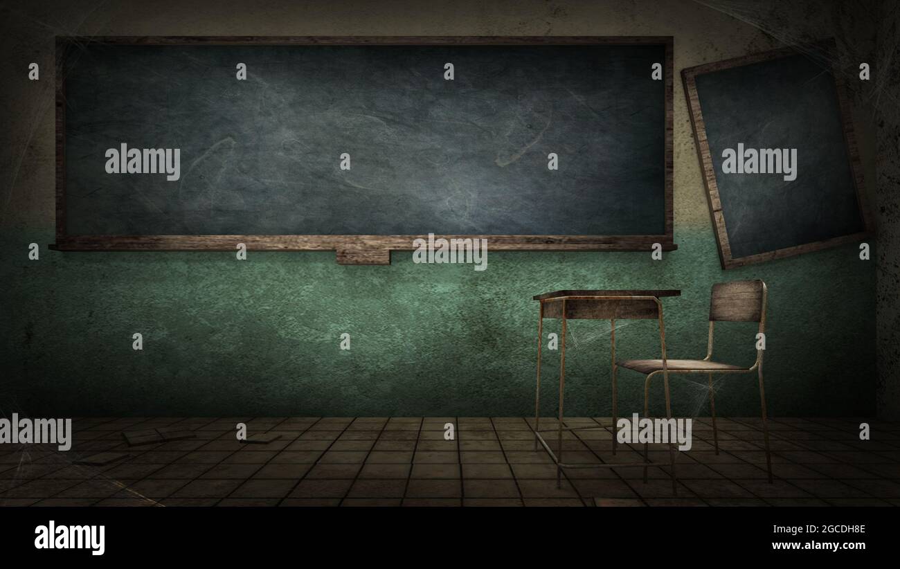 horror and creepy classroom in the school. 3D rendering Stock Photo - Alamy