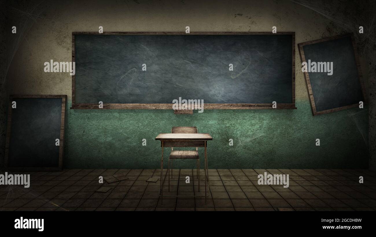 horror and creepy classroom in the school. 3D rendering Stock Photo - Alamy