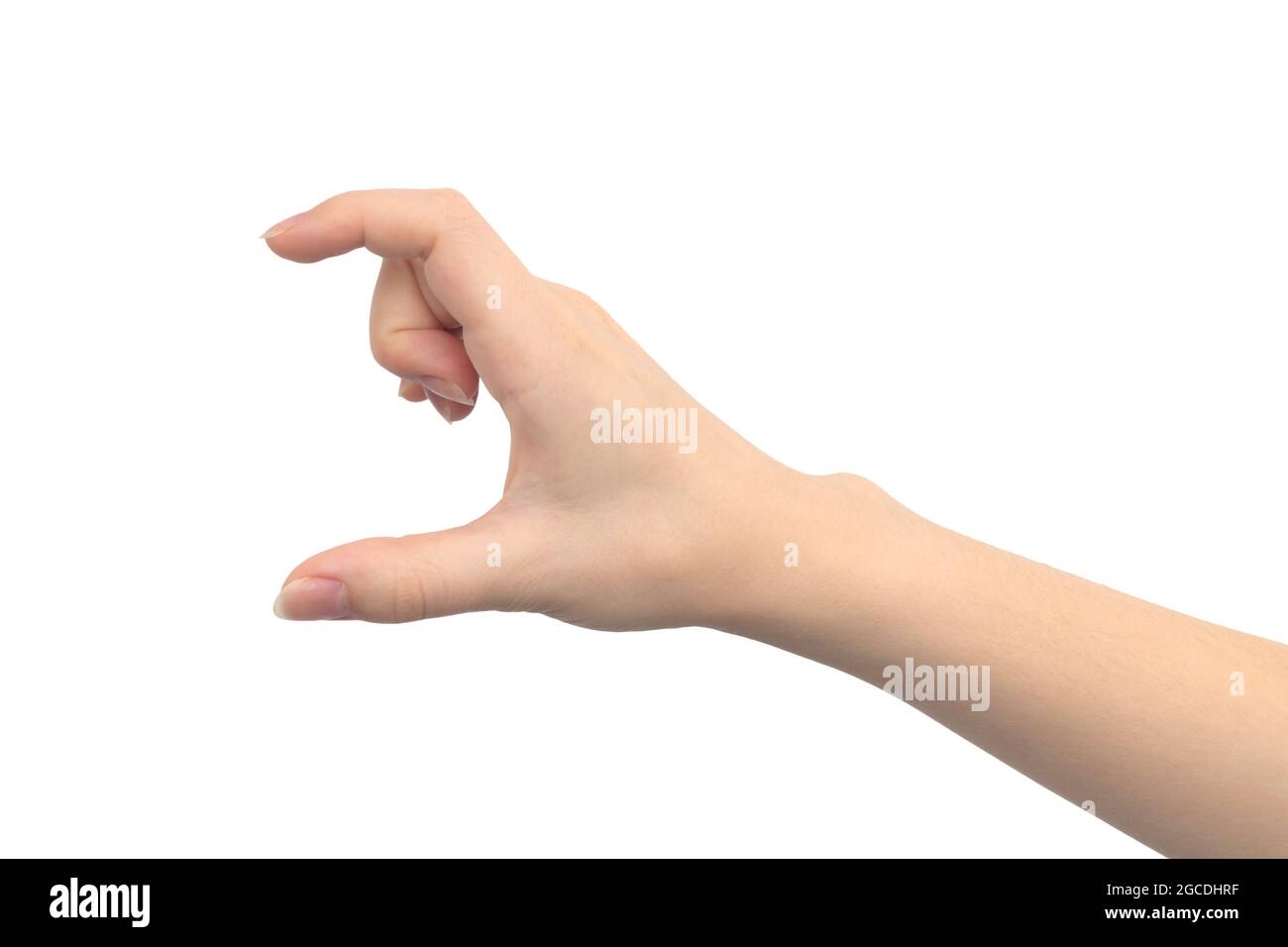 Hand gesture showing size, isolated on a white background, young female ...