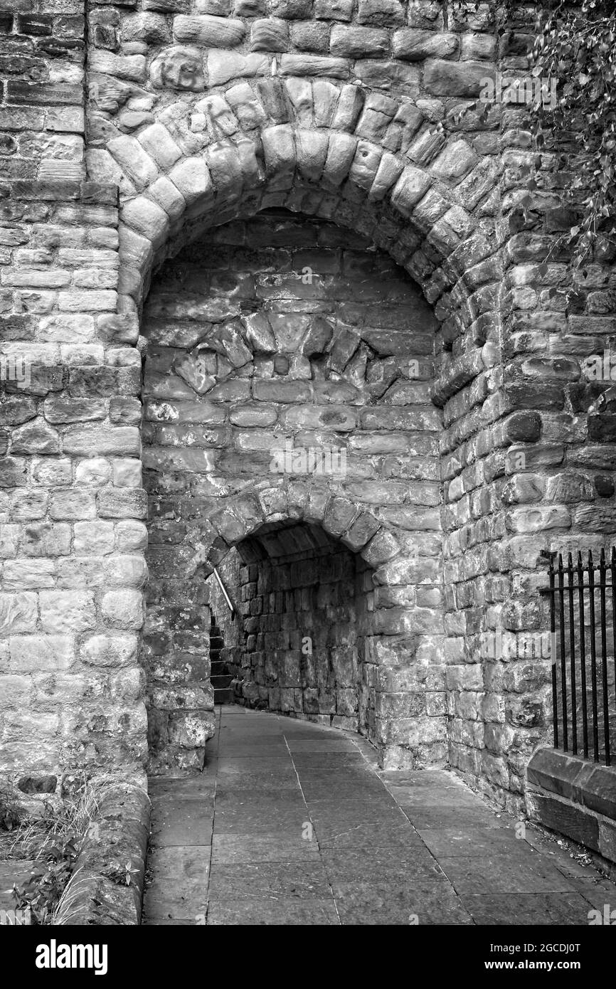 Historic old castle ruins stand above the Quayside in Newcastle, Tyne ...