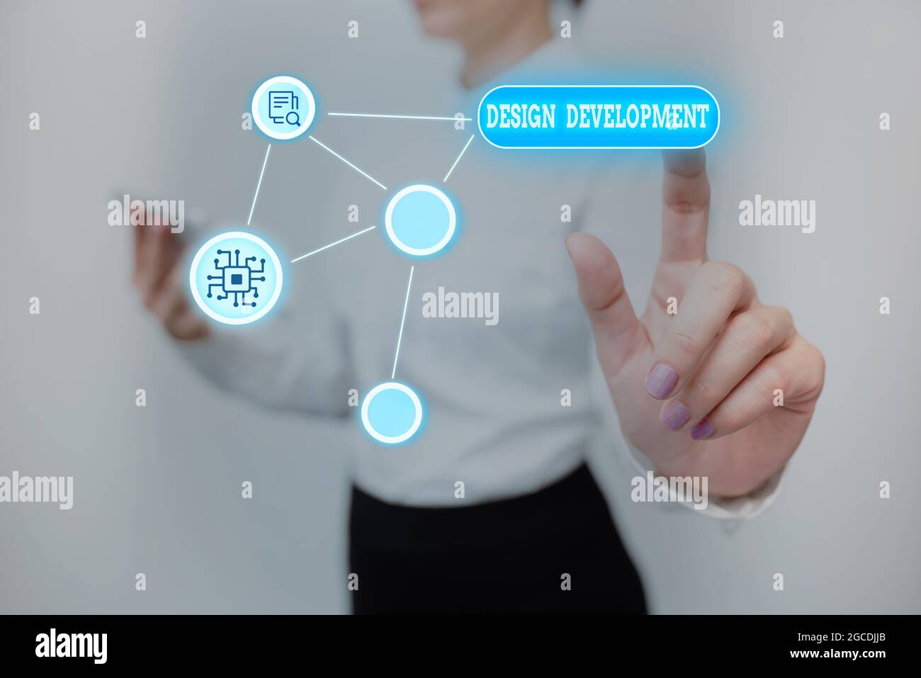 Hand writing sign Design Development. Business showcase technical ...