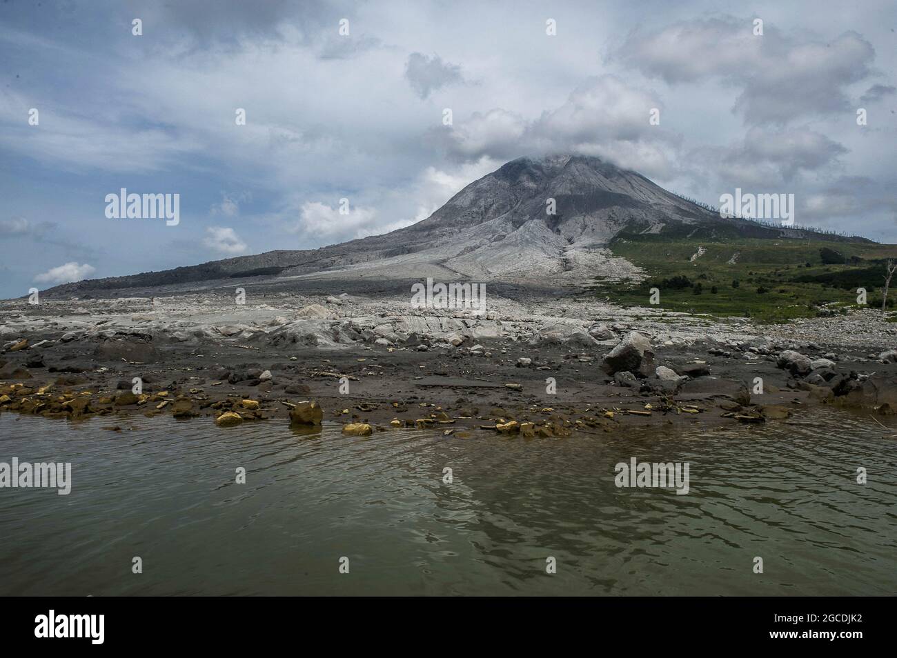 Indonesia. 08th Aug, 2021. Landscape of Sinabung volcano from the new ...