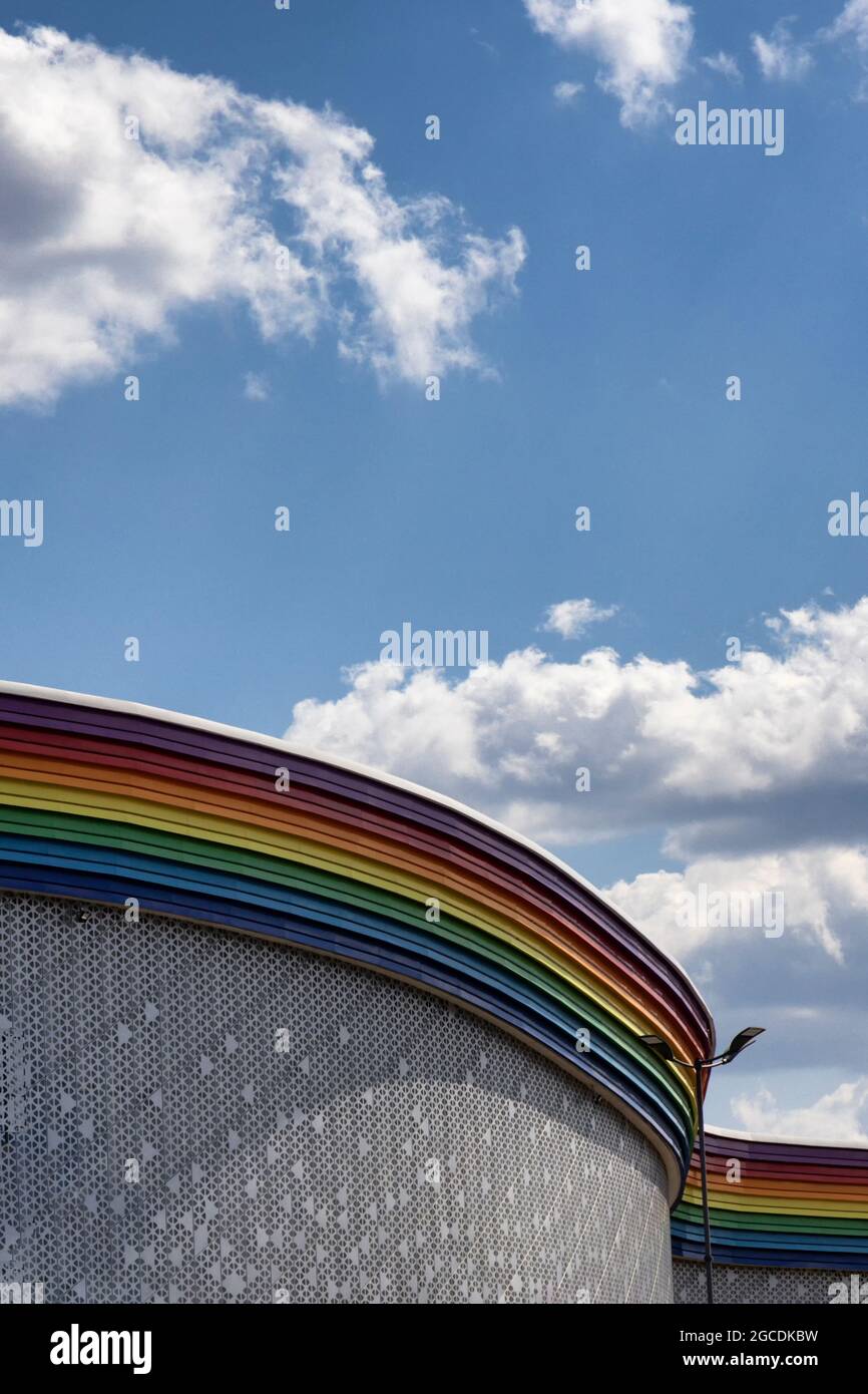Seven-color spectrum of the rainbow on the decorative panels of the ...