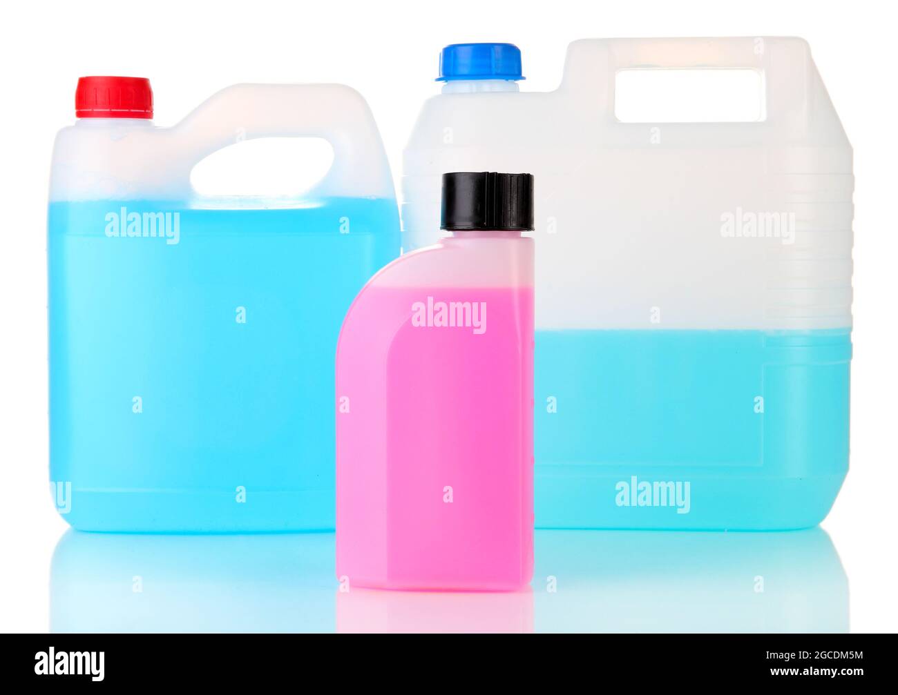 Different liquids for car in canisters isolated on white Stock Photo ...