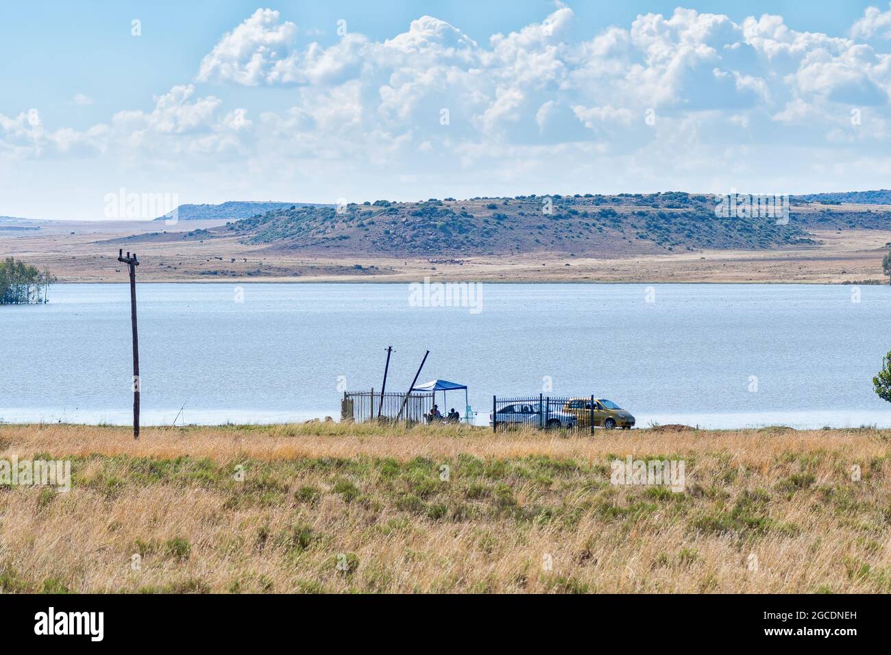 SMITHFIELD, SOUTH AFRICA - APRIL 23, 2021: Anglers at the dam at ...