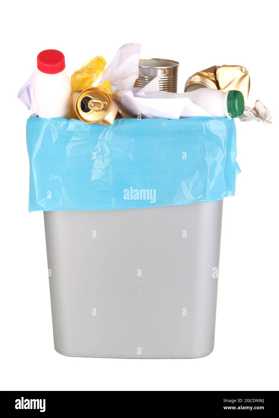 Bin full of rubbish isolated on white Stock Photo - Alamy