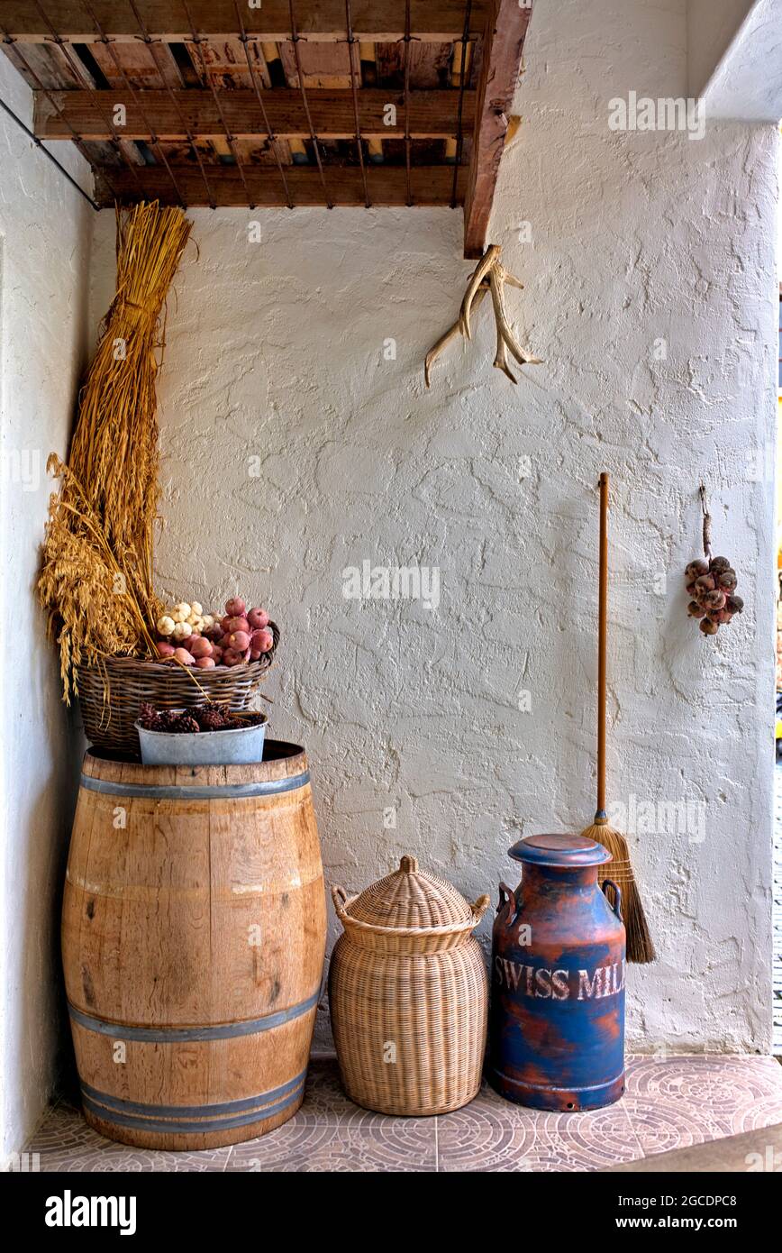Rustic objects at the entrance of rural farm home Stock Photo - Alamy