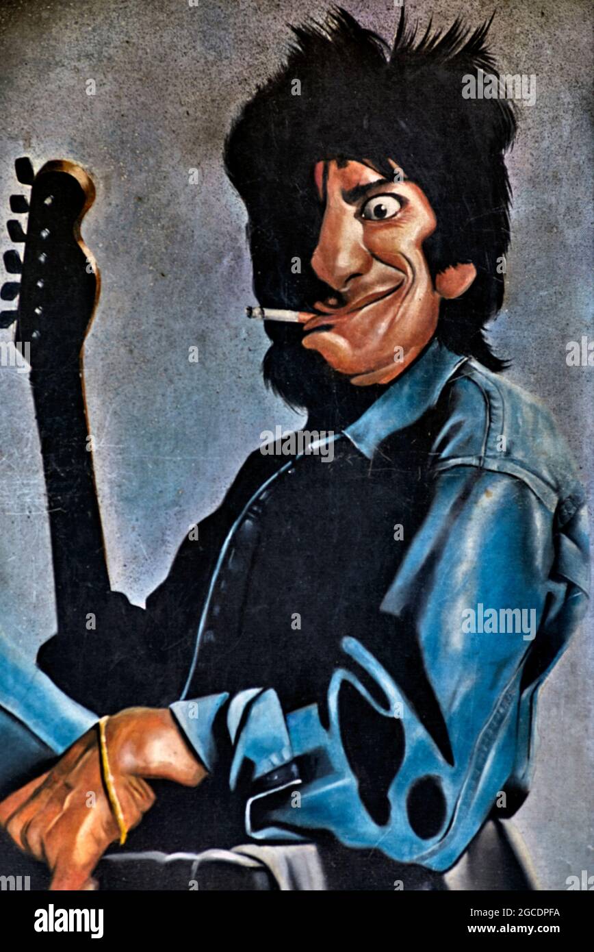 Ronnie Wood caricature battered sketch of the Rolling Stones musician ...