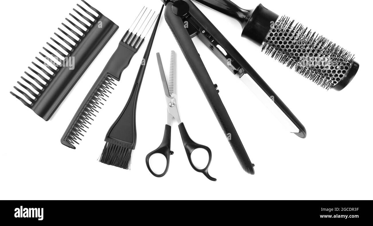 Professional hairdresser tools, isolated on white Stock Photo - Alamy