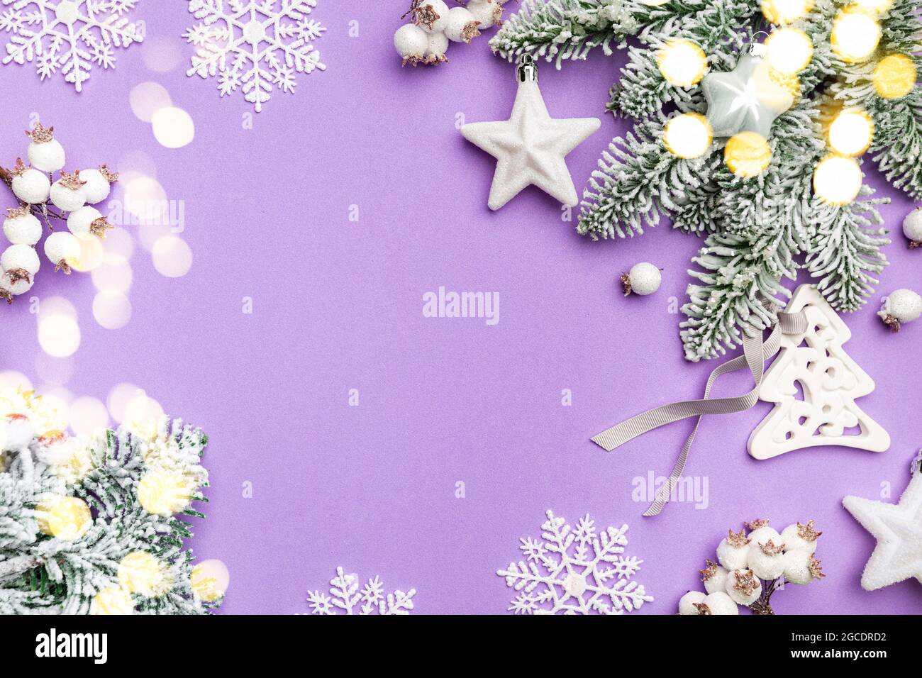 Christmas holidays composition with white christmas decorations and fir ...