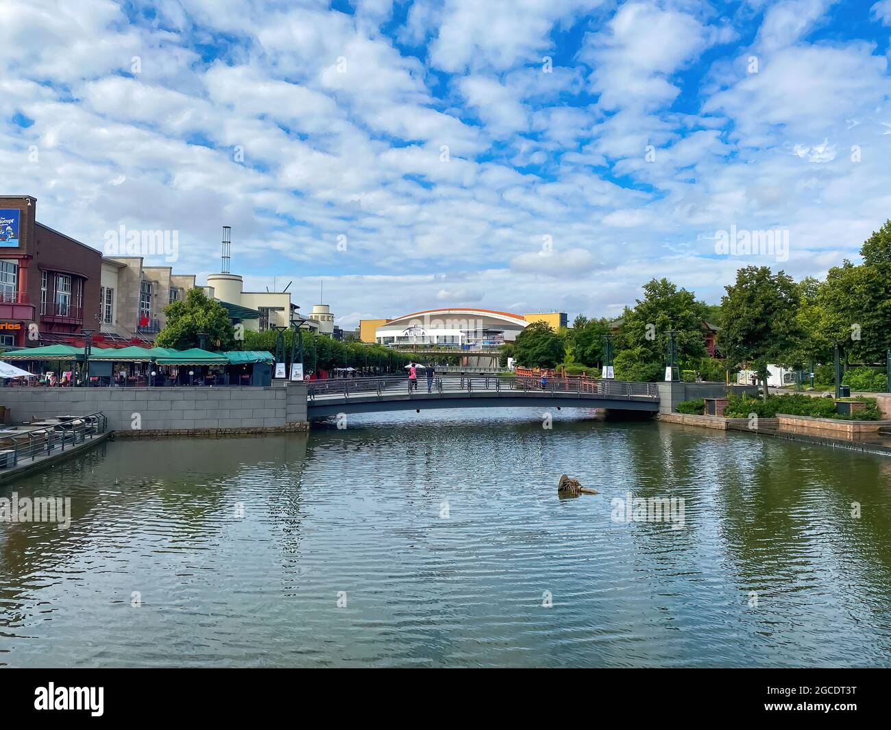 Oberhausen (Centro), Germany - July 9. 2021: View over water canal on ...