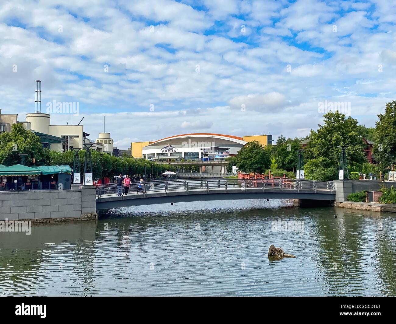 Oberhausen (Centro), Germany - July 9. 2021: View over water canal on ...