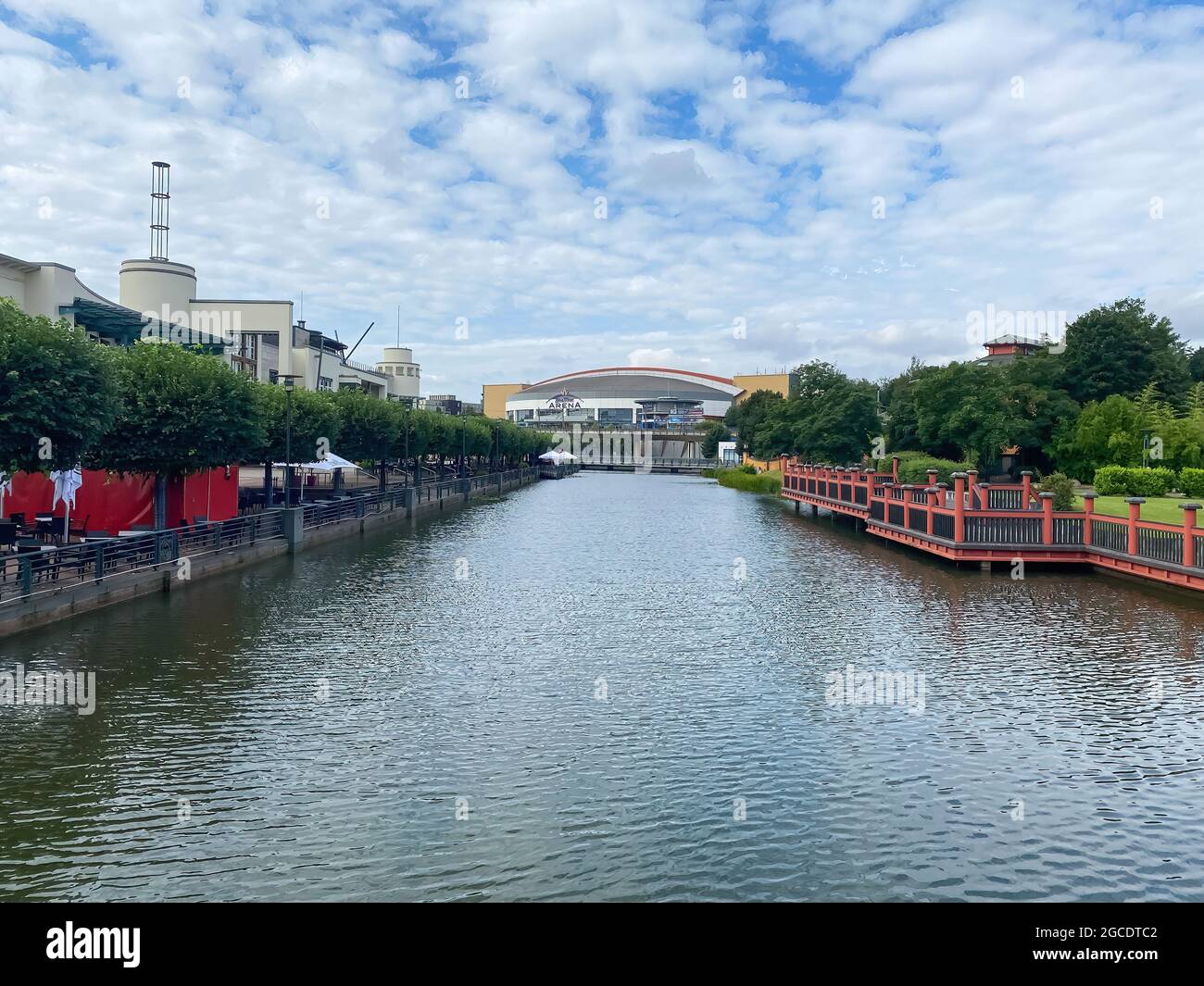 Oberhausen (Centro), Germany - July 9. 2021: View over water canal on ...