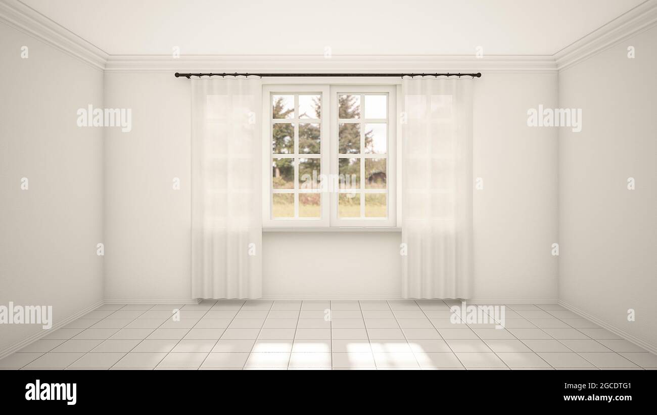 The interior design of empty room and living room modern style with ...
