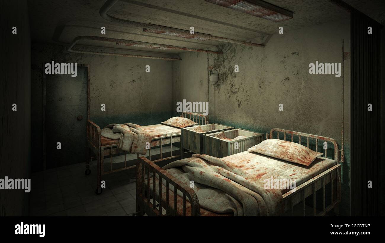 horror and creepy ward room in the hospital .3D rendering Stock Photo ...