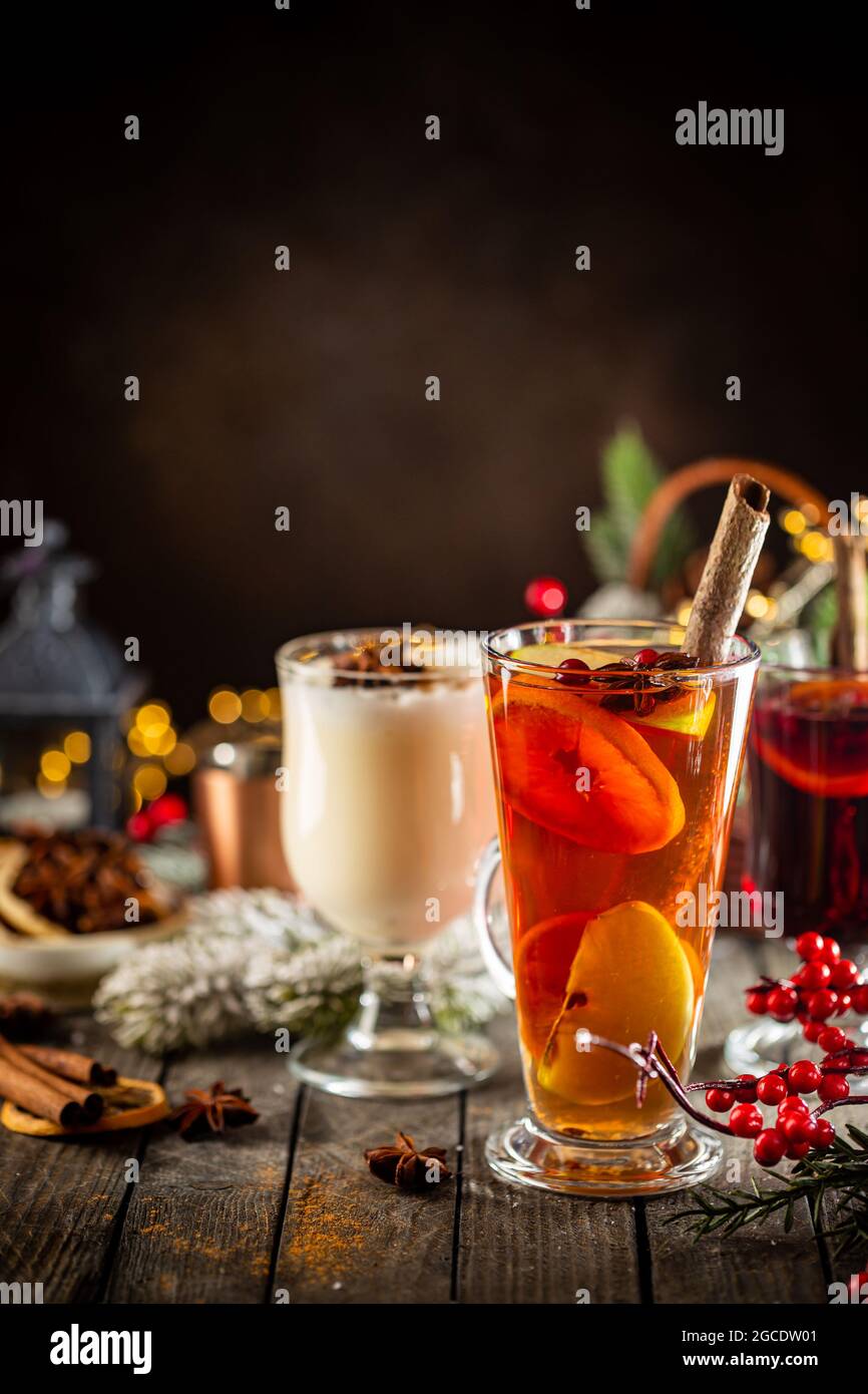 fresh yellow eggnog, grog and fruity red mulled wine with Christmas ...