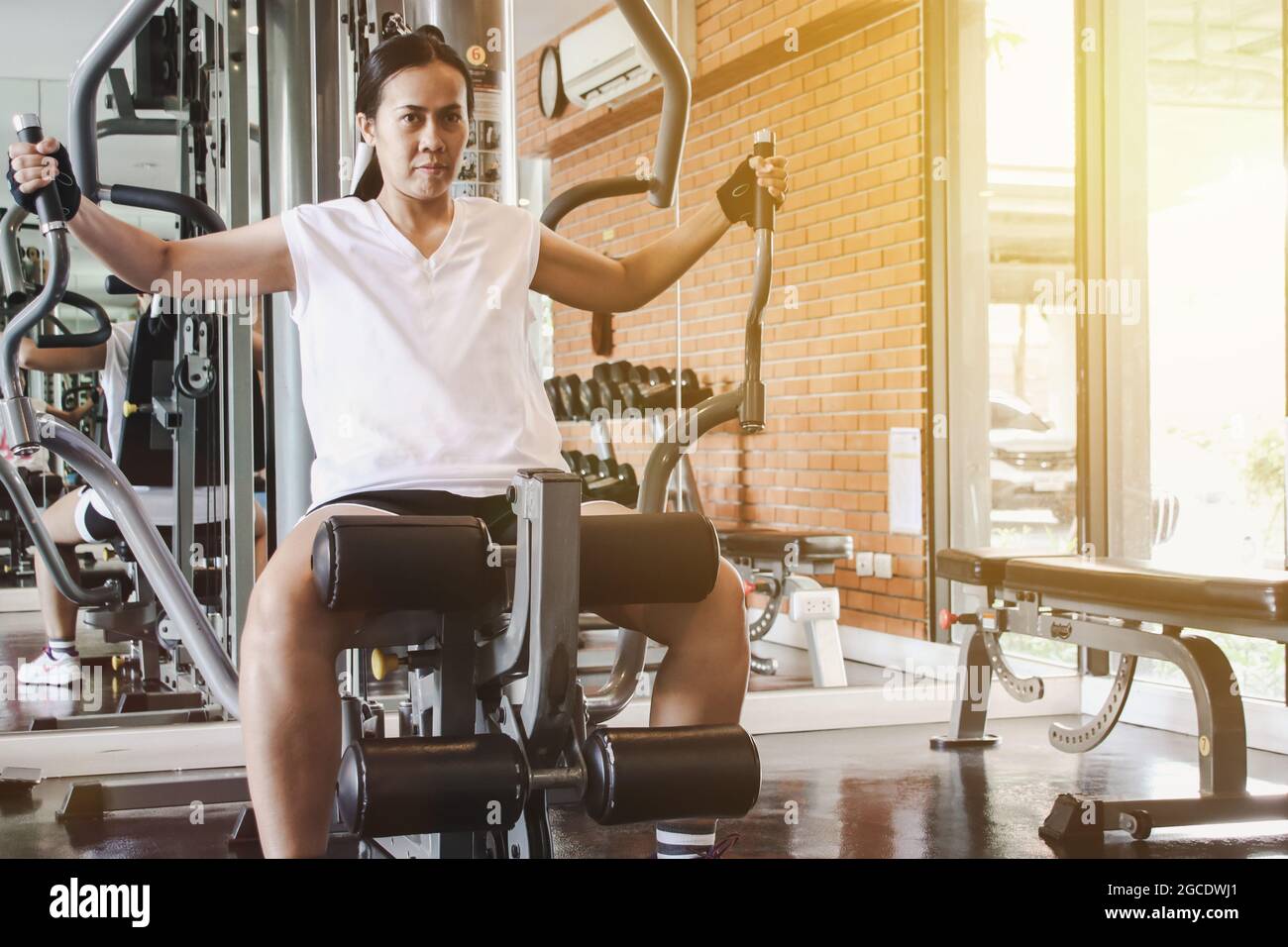 woman exercise workout on machine in gym.Concept of fitness Stock Photo ...