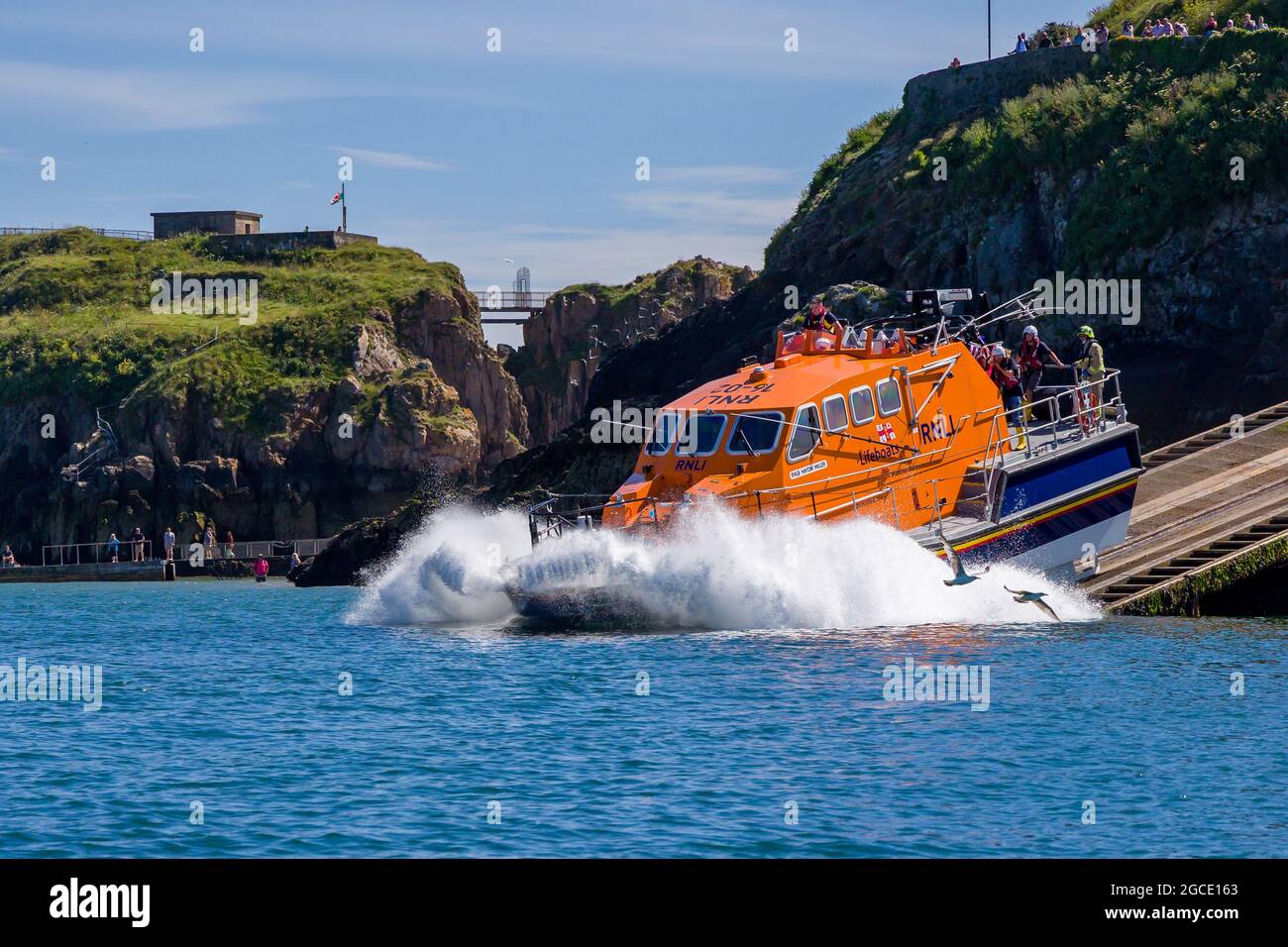 TENBY, WALES - JUNE 15 2021: The RNLI Tamar class offshore lifeboat ...