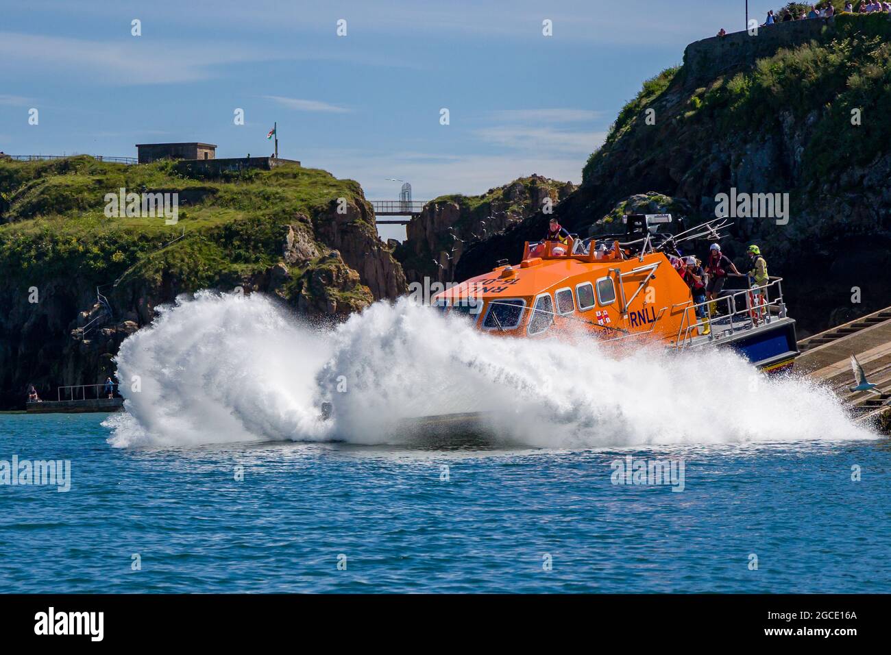TENBY, WALES - JUNE 15 2021: The RNLI Tamar class offshore lifeboat ...