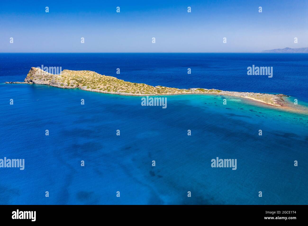 Aerial view of Kolokitha island near the town of Elounda in Crete ...