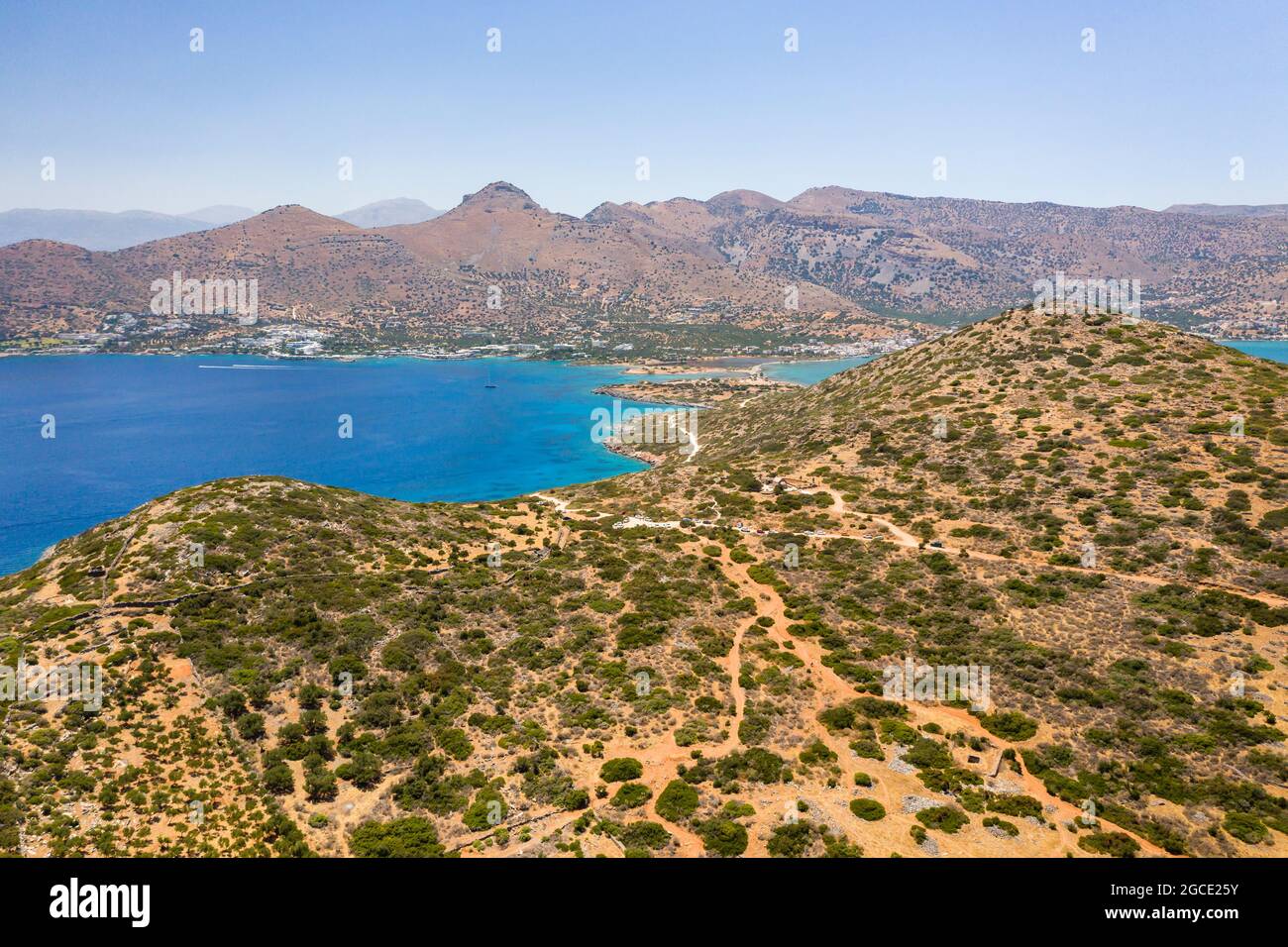 Aerial view of the mountains and coastline of the Greek island, Crete ...