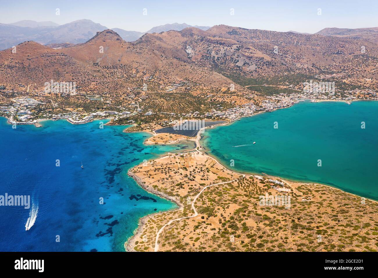Aerial view of the mountains and coastline of the Greek island, Crete ...
