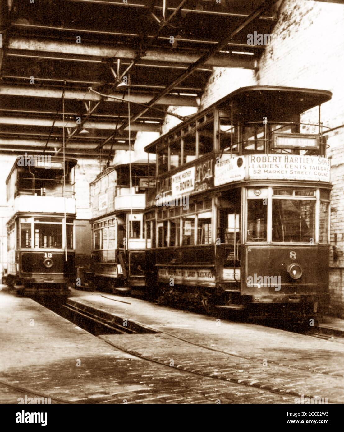 Colne Corporation tram depot, early 1900s Stock Photo - Alamy