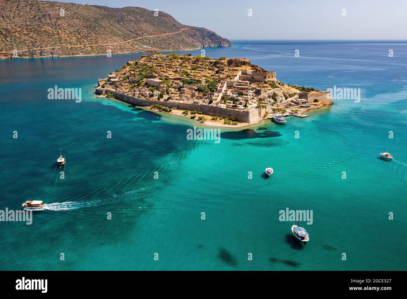Aerial view of the ancient Venetian fortress and former leper colony of ...