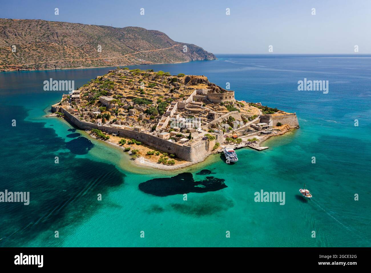 Aerial view of the ancient Venetian fortress and former leper colony of ...