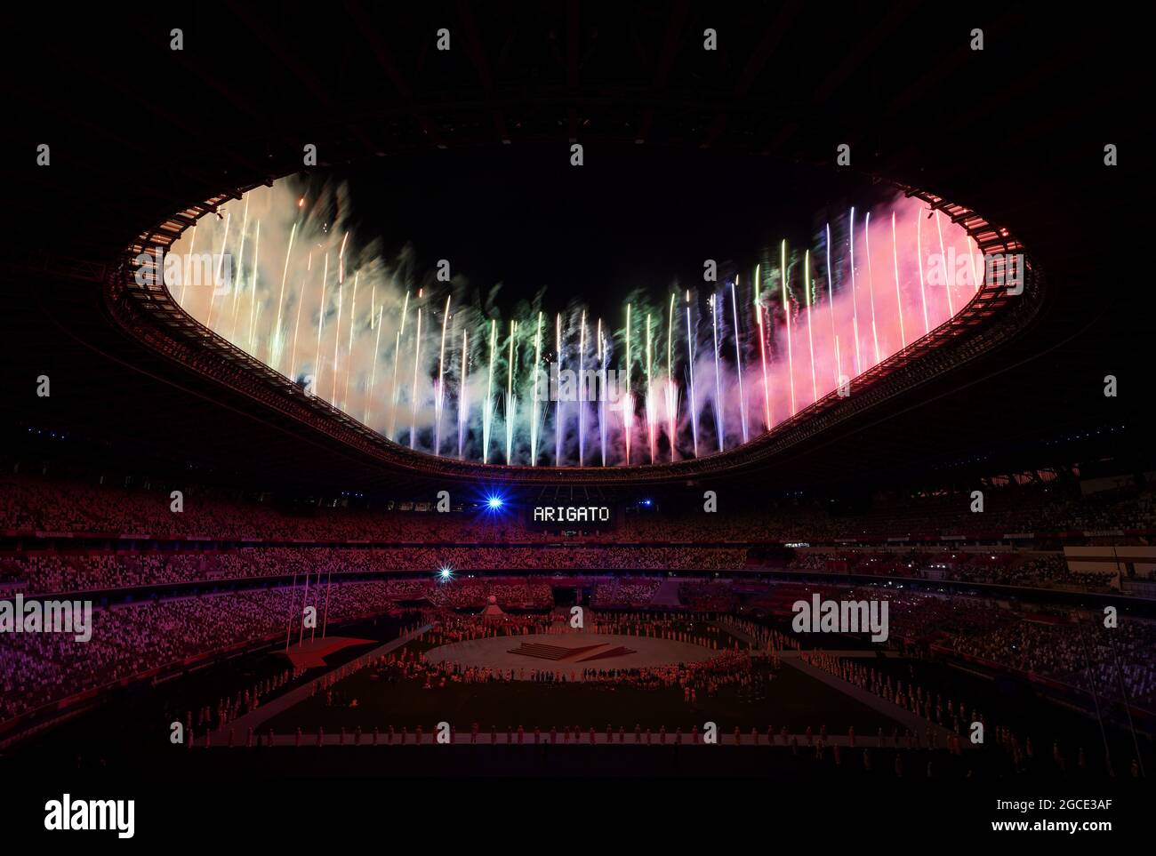 Fireworks are seen during the closing ceremony of the Tokyo 2020 ...