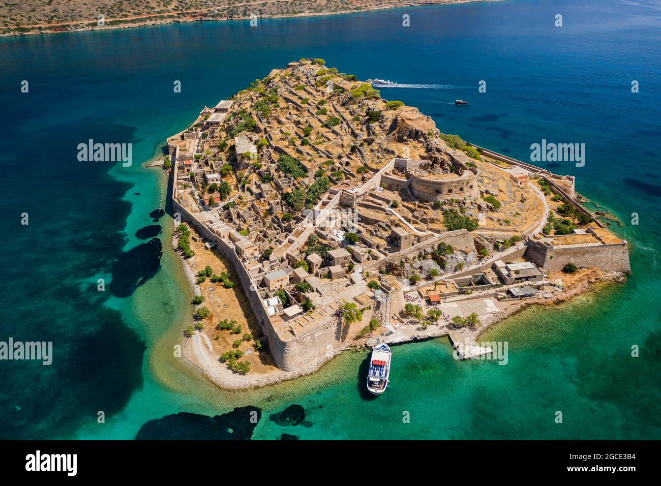Aerial view of the leper colony and former Venetian fortress island of ...