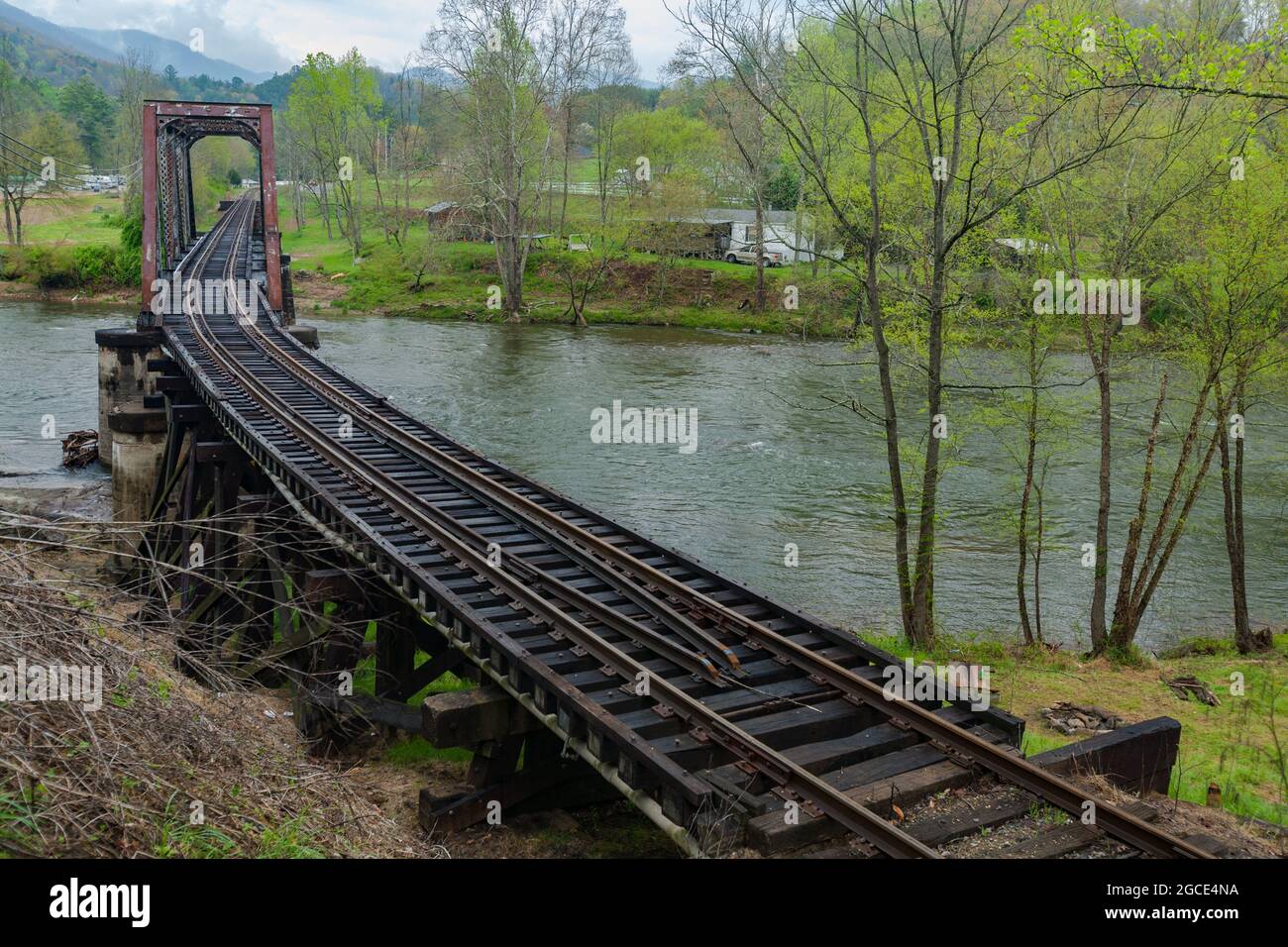 Railroad Tracks crossing a Bridge in Western North Carolina Stock Photo ...