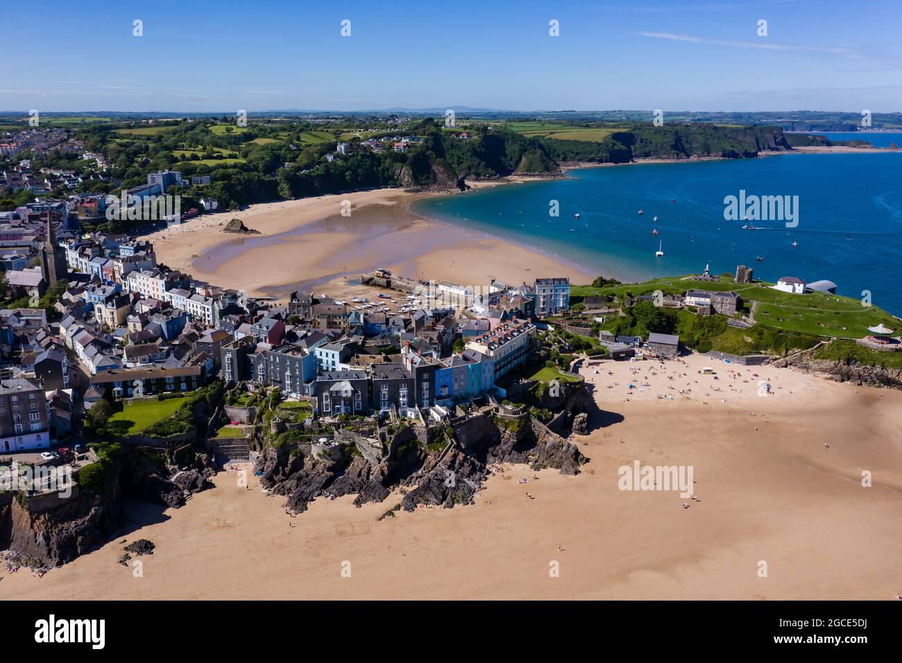 Aerial view of the picturesque seaside town of Tenby in Wales, UK Stock ...