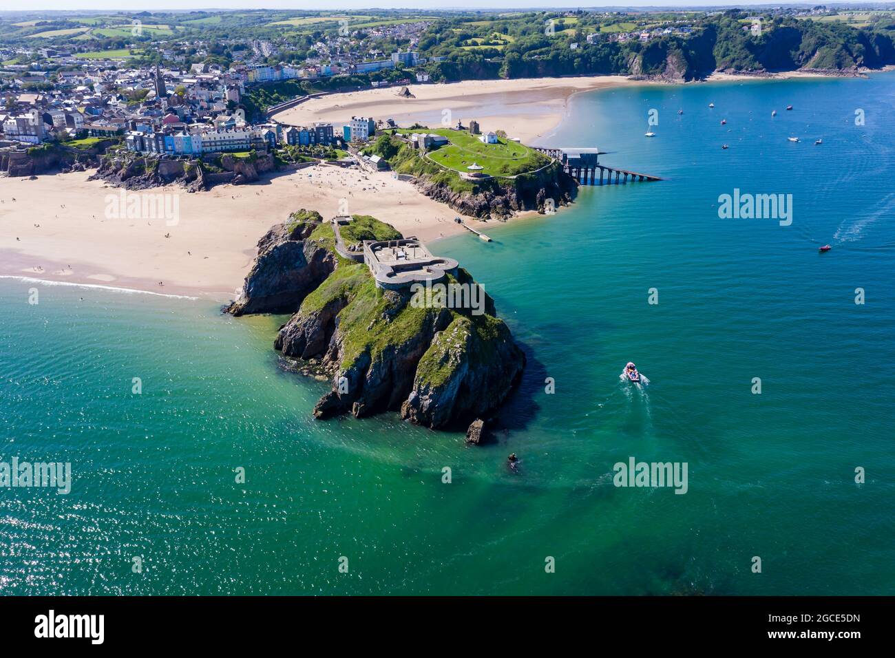 Aerial view of the picturesque seaside town of Tenby in Wales, UK Stock ...