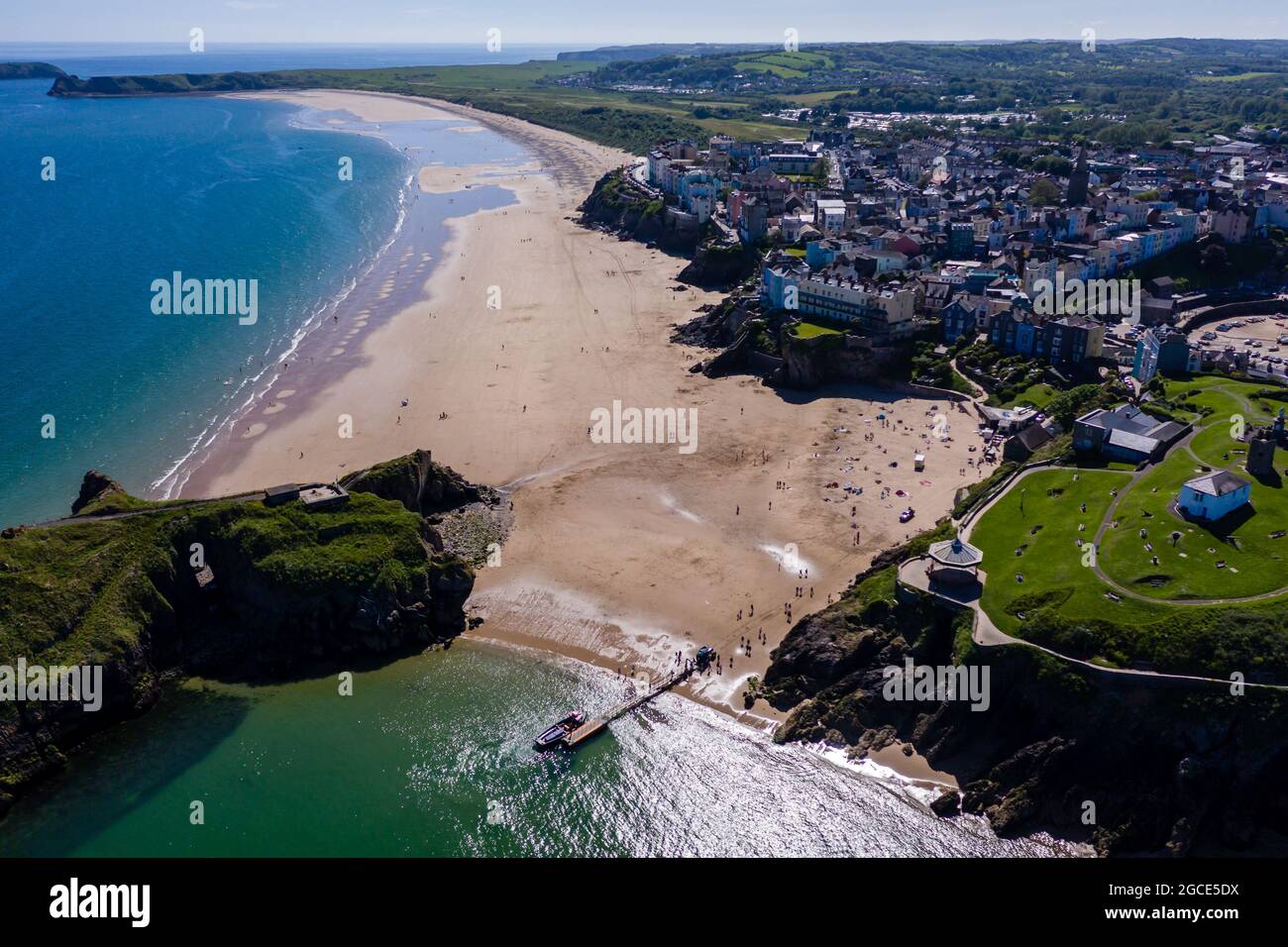 Aerial view of the picturesque seaside town of Tenby in Wales, UK Stock ...