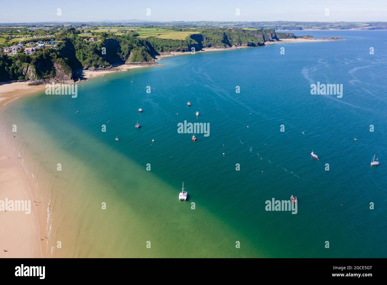 Aerial view of the picturesque seaside town of Tenby in Wales, UK Stock ...