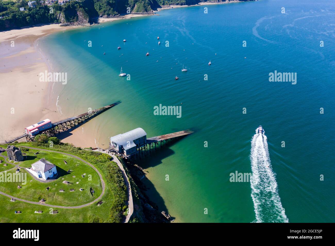 Aerial view of the picturesque seaside town of Tenby in Wales, UK Stock ...