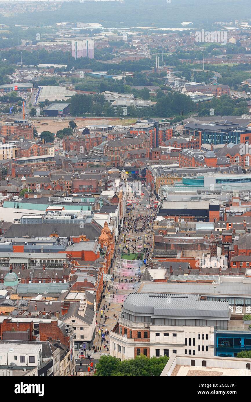 The view across Briggate in Leeds from the top of Altus House which ...