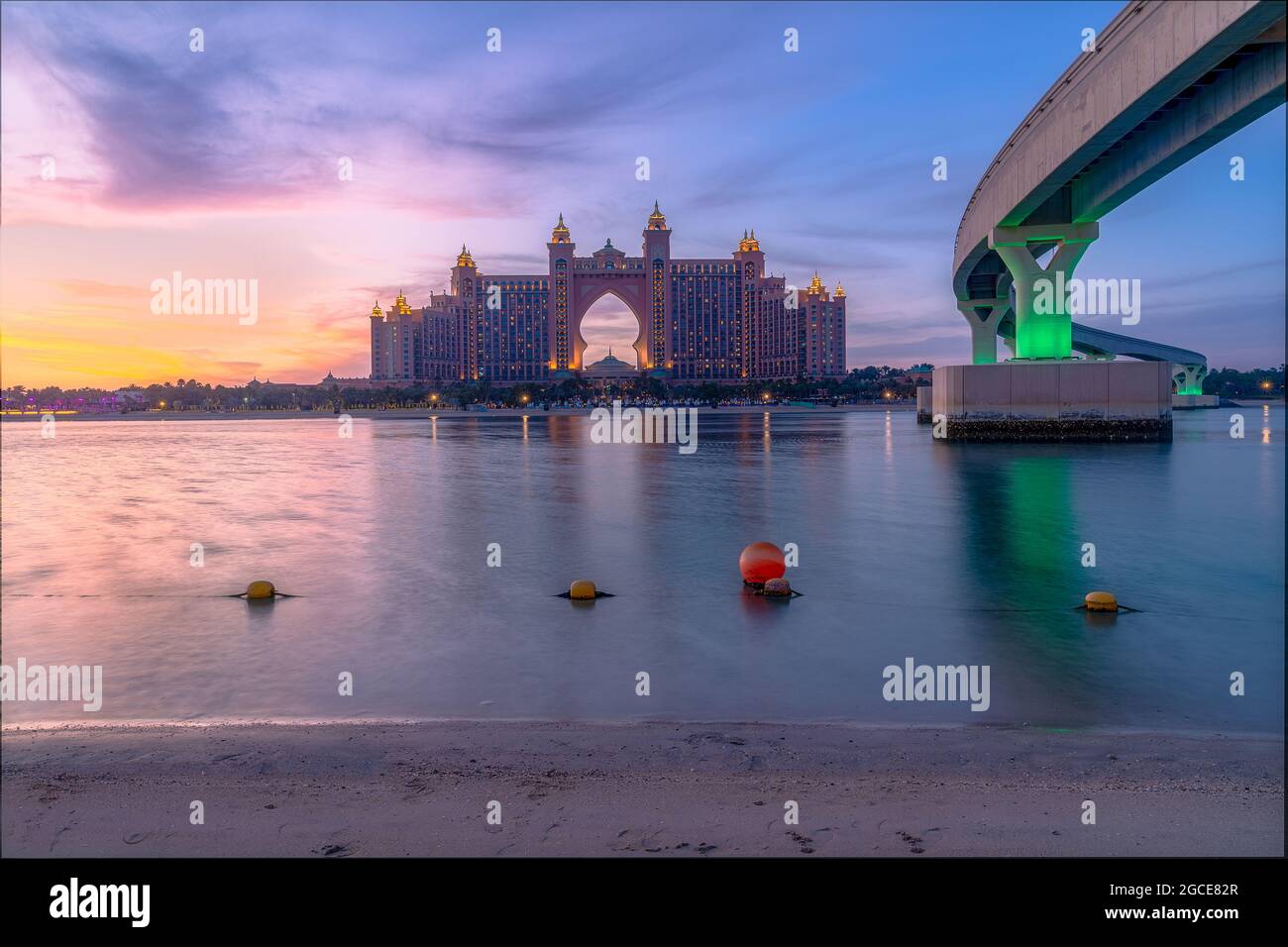 The blue sky over the Atlantis the palm in Dubai at sunset Stock Photo ...