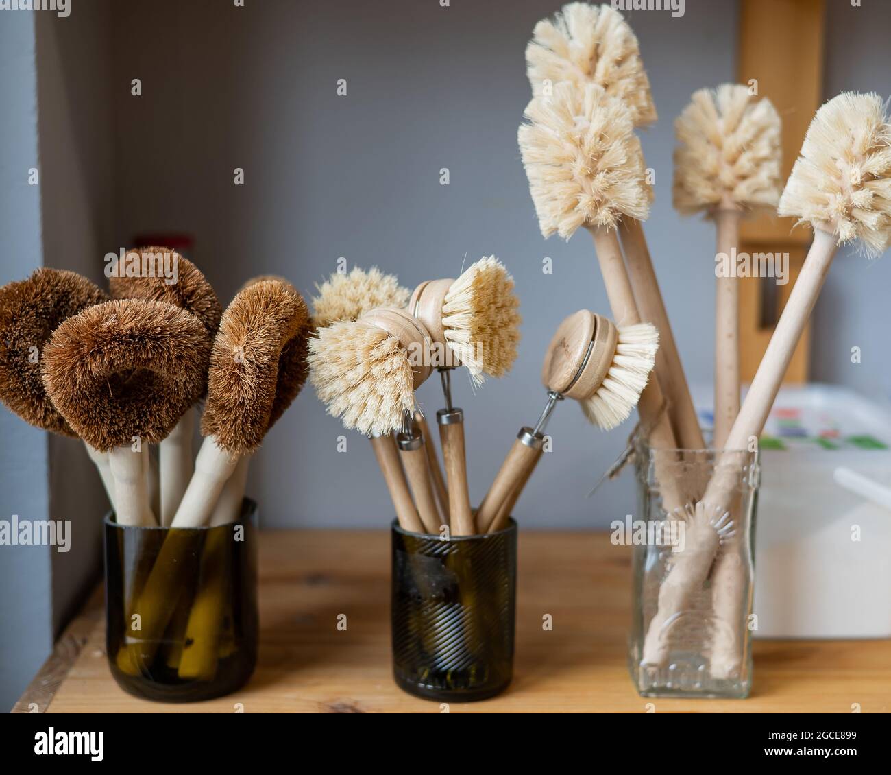 Eco brushes made of coconut. Household products without plastic waste ...