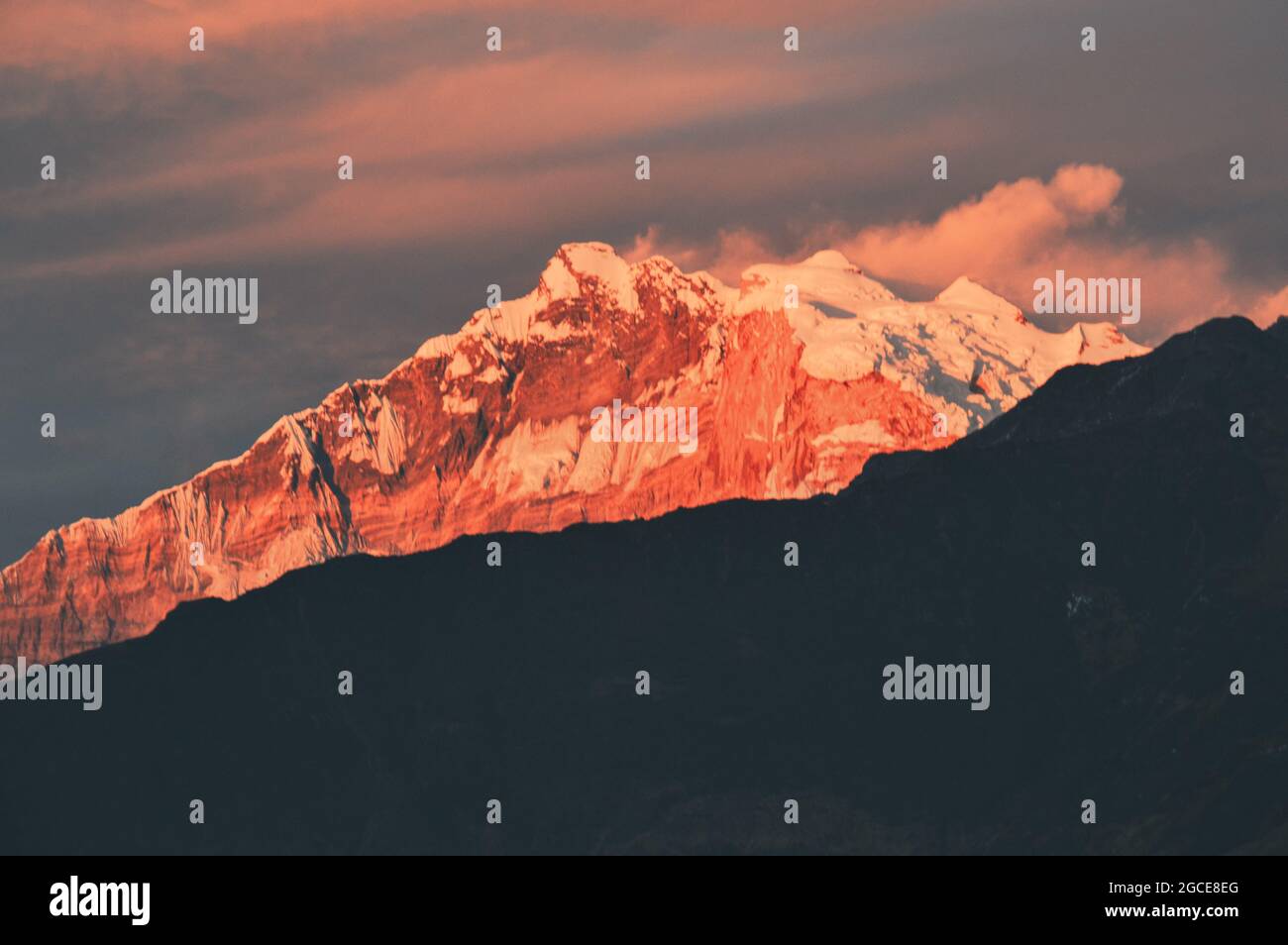 The majestic Annapurna mountain range at sunset Stock Photo - Alamy