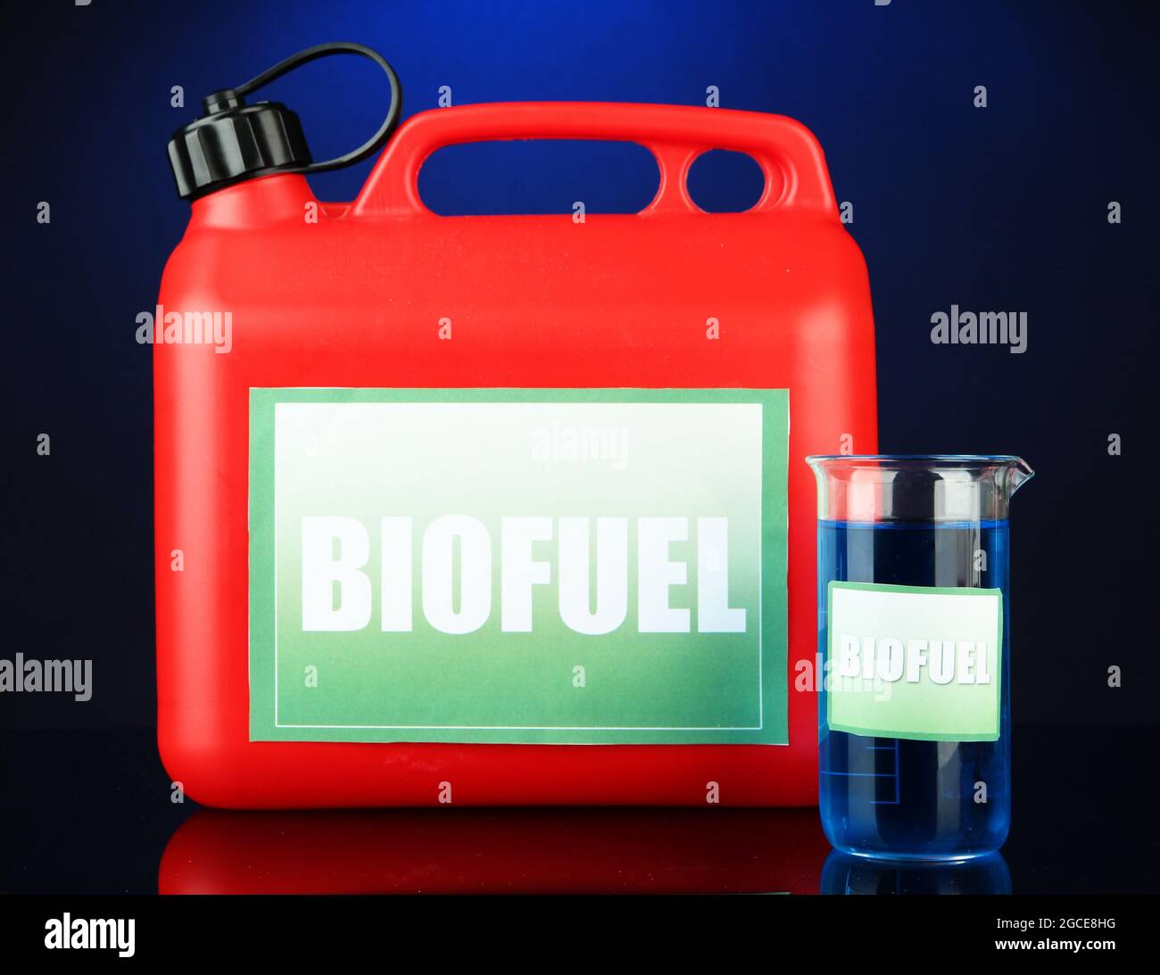 Bio fuels in canister and vial on blue background Stock Photo - Alamy