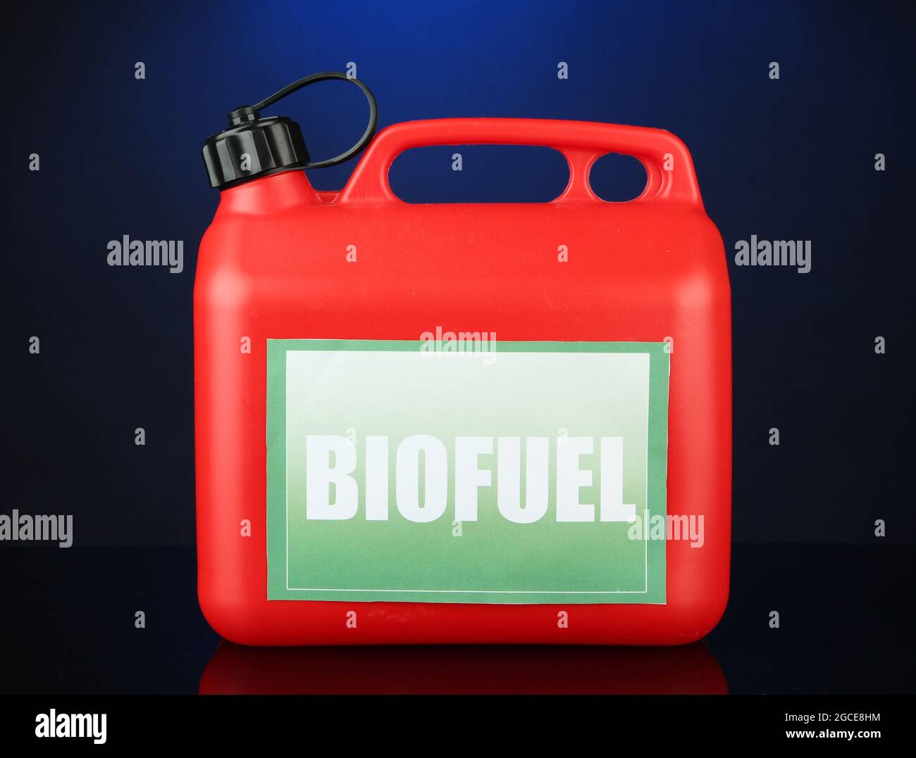 Bio fuels in canister on blue background Stock Photo - Alamy