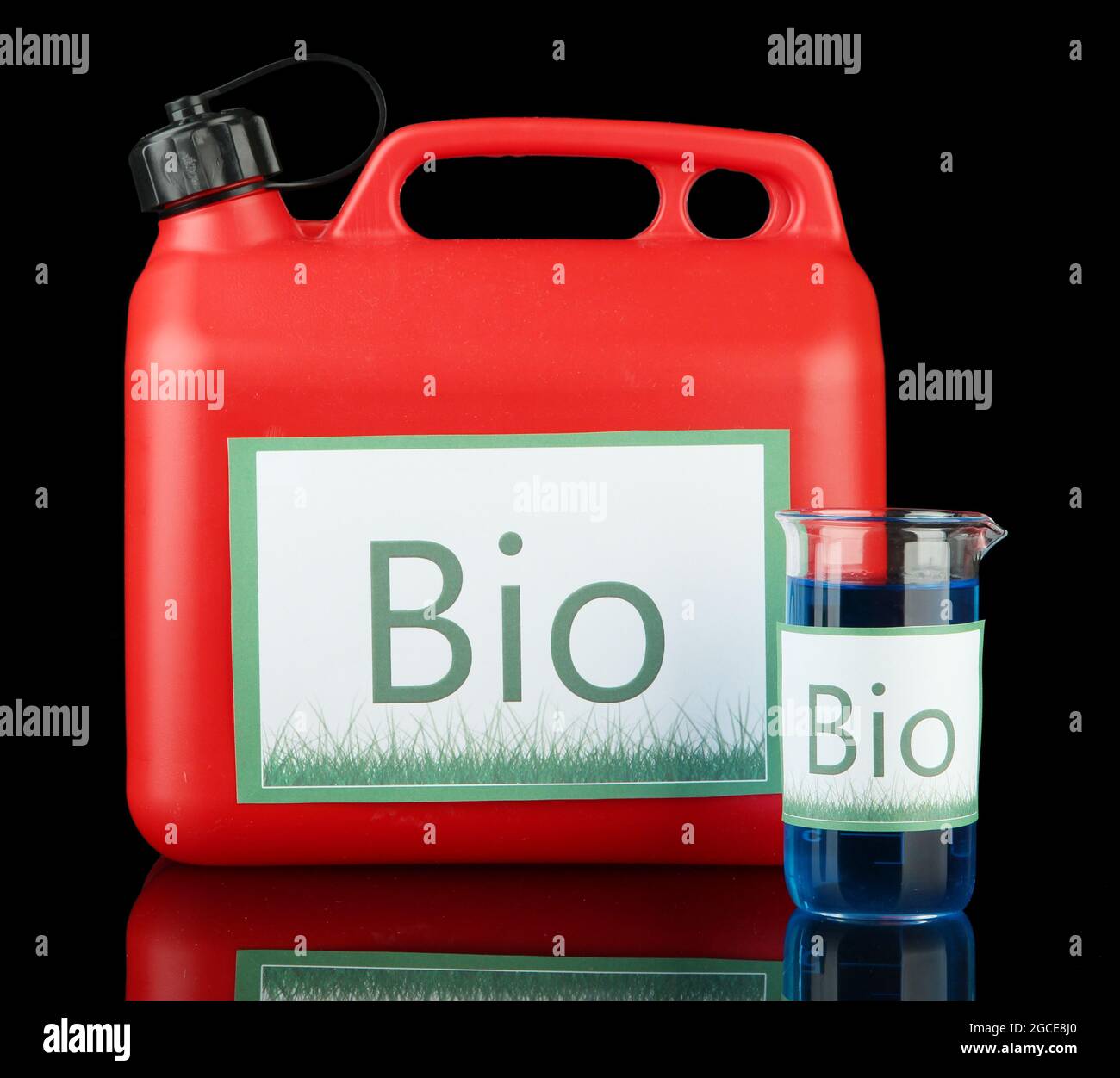 Bio fuels in canister and vial on black background Stock Photo - Alamy