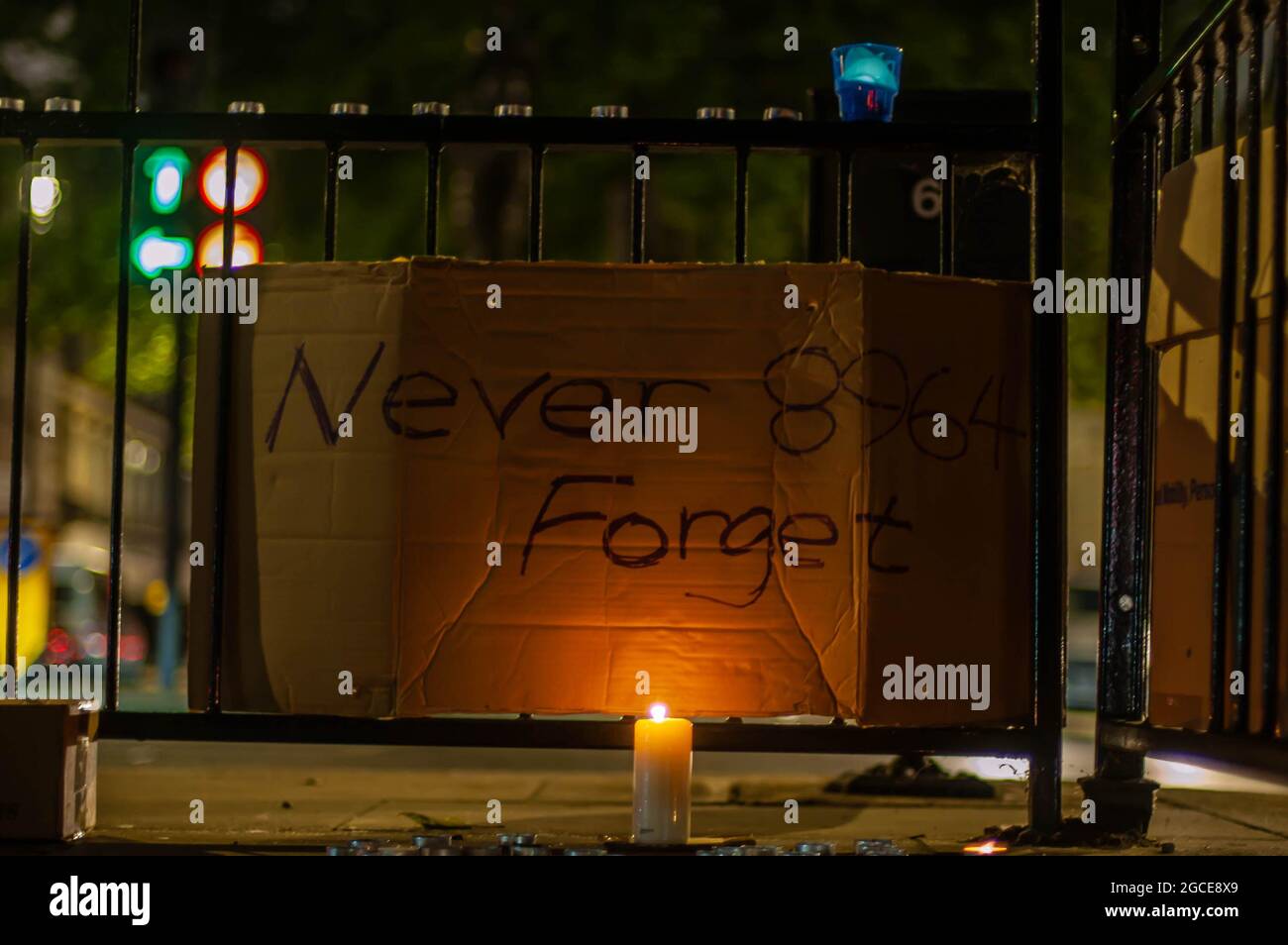 MARYLEBONE, LONDON, ENGLAND- 4 June 2021: 'Never Forget 8964' Placard ...