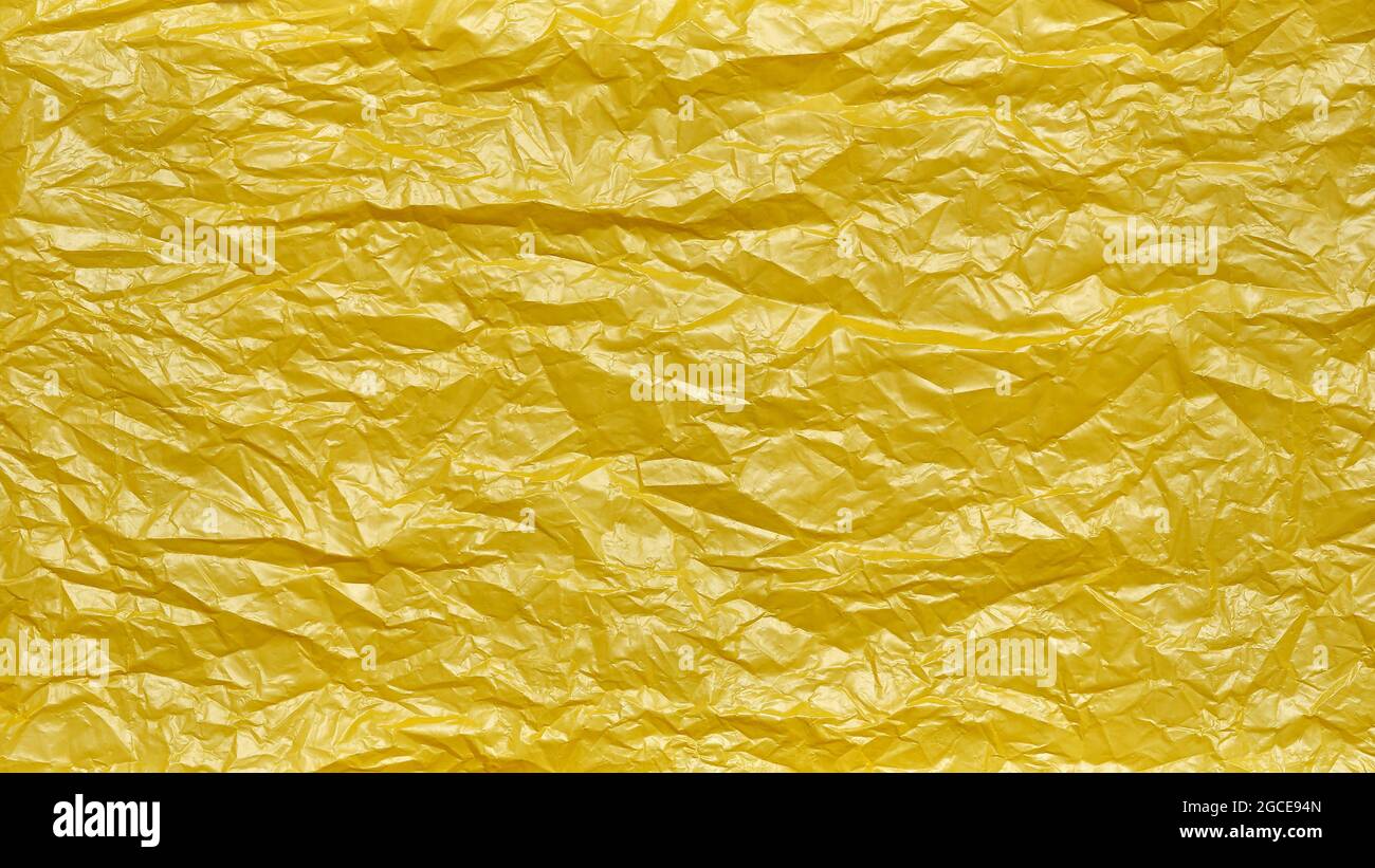Crumpled Plastic Bag Texture, Yellow Creased Plastic Sheet, Abstract ...