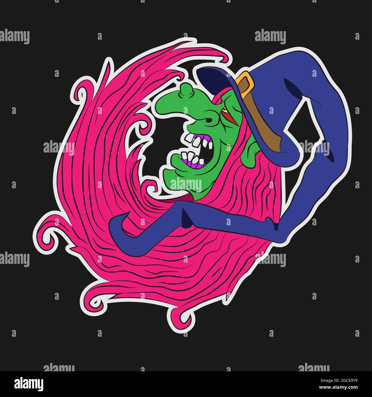 scary face of a laughing witch on Halloween. Vector illustration on a ...