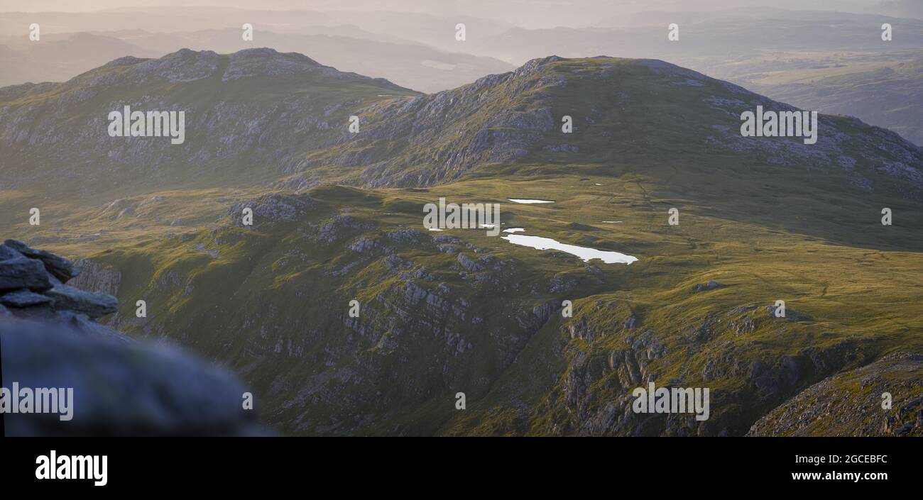 Eastern Glyderau mountains at sunrise, Snowdonia, wide panorama Stock ...