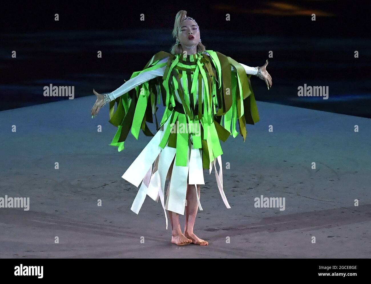 Tokyo, Japan. 08th Aug, 2021. A singer performs during the closing ...